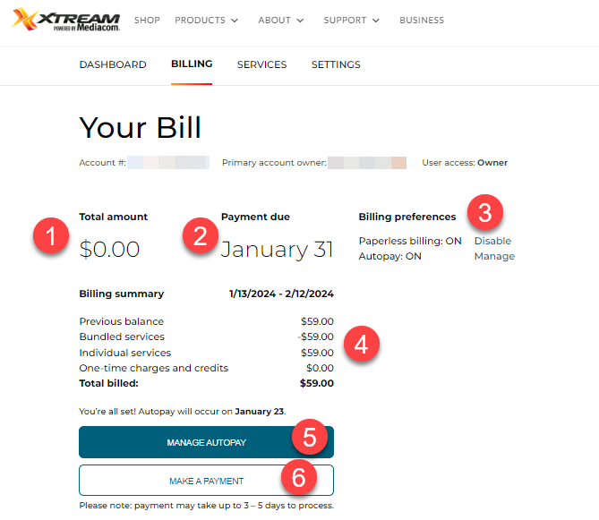 Shows the total amount due.